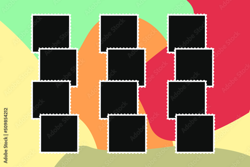 12 square white photo collage template, pastel colors abstract ...