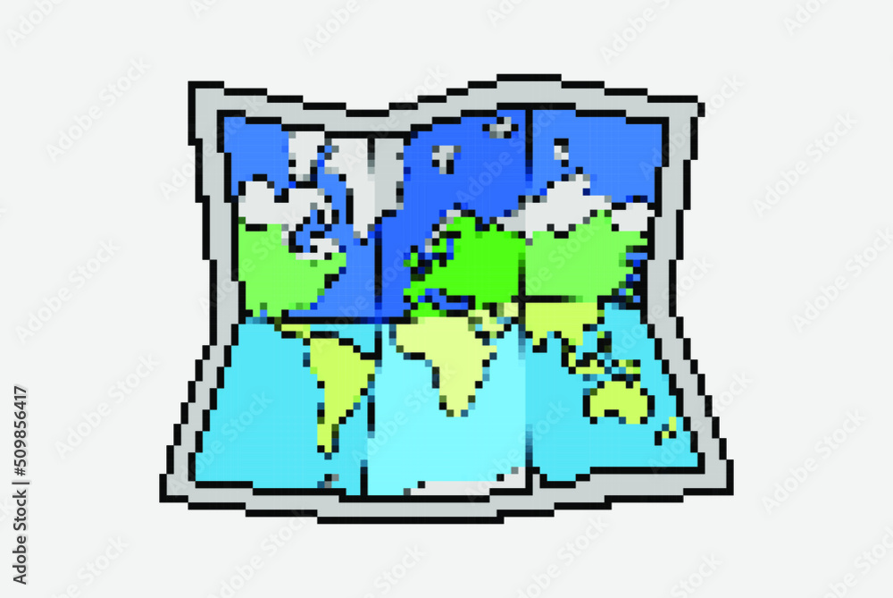 Paper map pixel style illustration vector, 8-bit concept, colorful ...