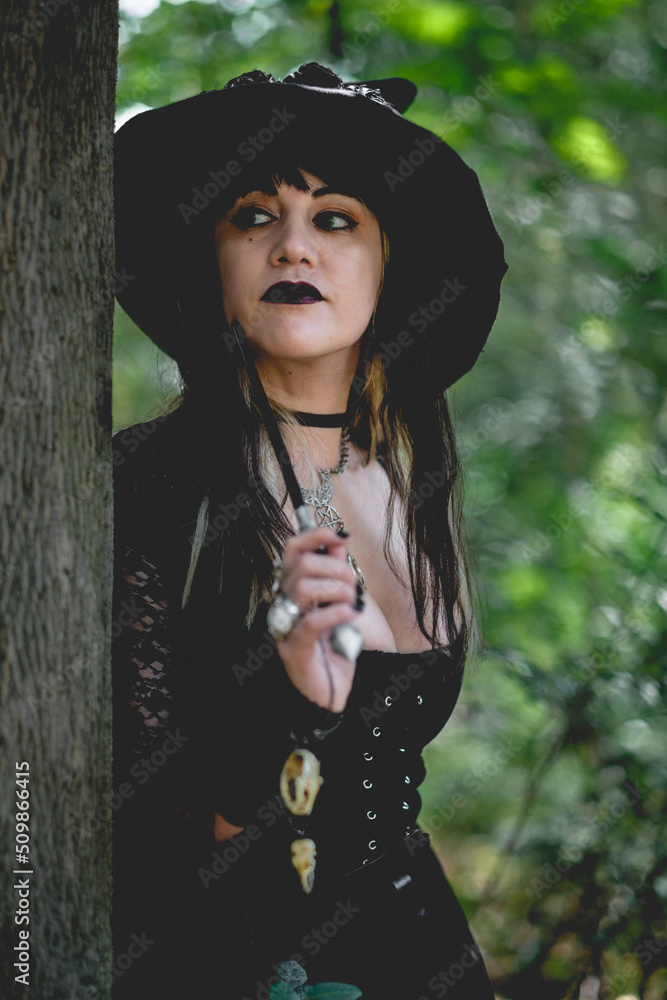 Beautiful Young Gothic Sexy And Witch Woman From With Stylized Hands With Black Nails And