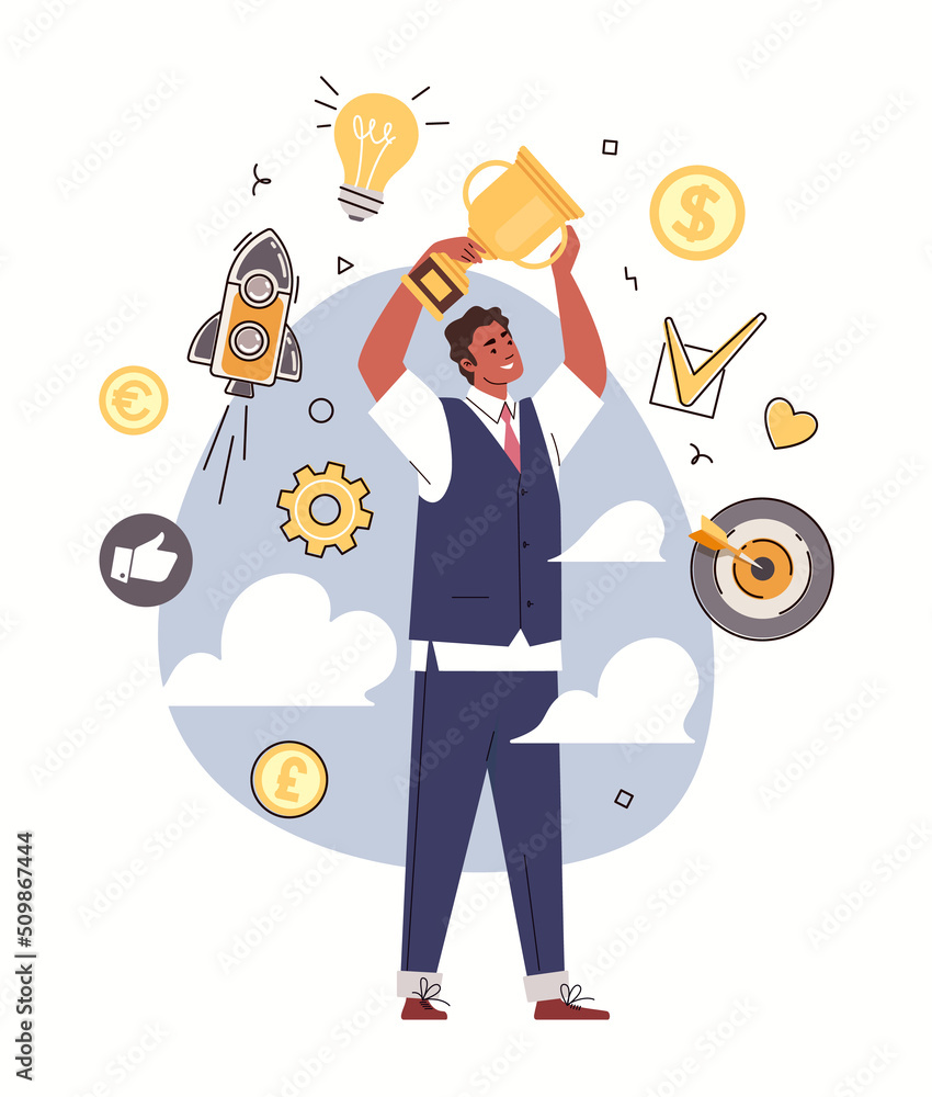 Businessman at peak of success. Business Leadership. Winning and ...