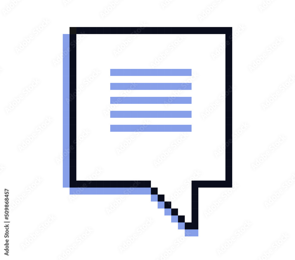 Pixel speech bubble. Square cloud with text. Notification and notice in ...