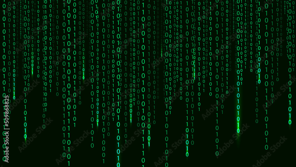 Green matrix on the dark background with different numbers and light ...
