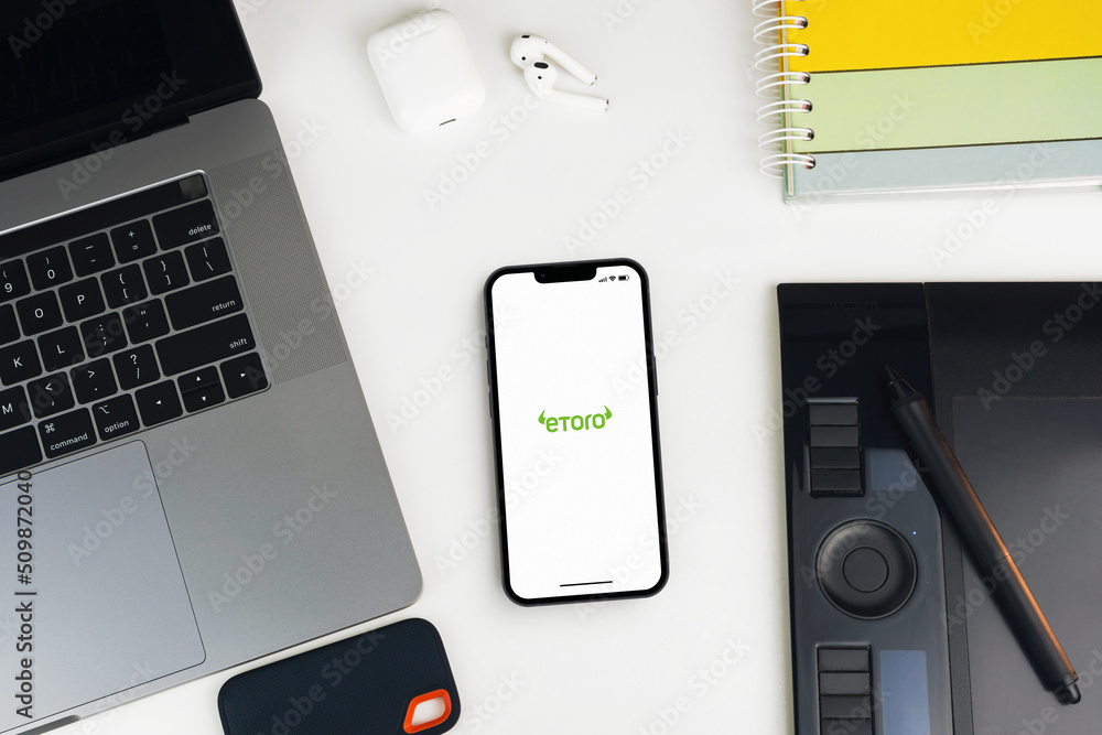 eToro trading (stock exchange market) app on the smartphone screen on ...