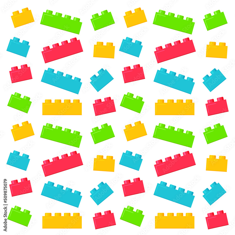 Building plastic toy bricks or child blocks construction flat cartoon ...