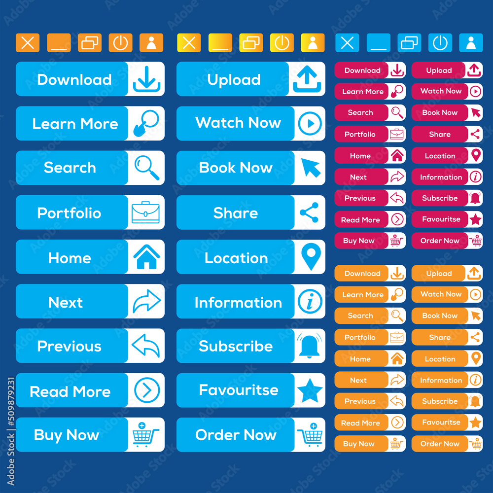 Set of vector modern style buttons. Different colors of elements and ...