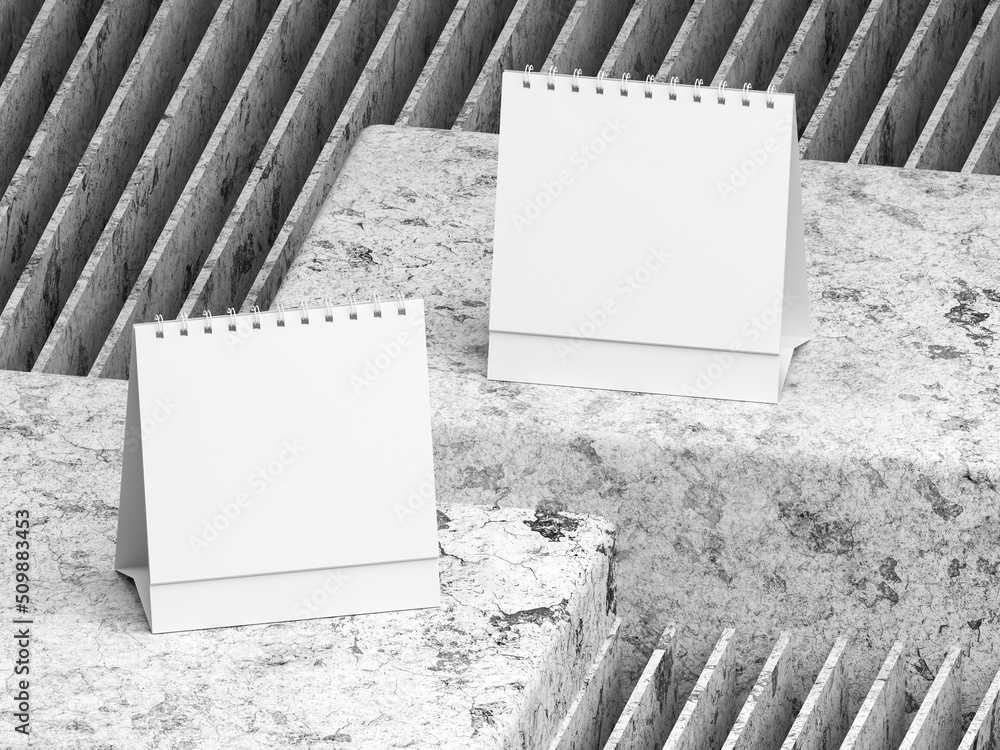 Blank desk top calendar, blank desktop flip-top calendar on cracked ...