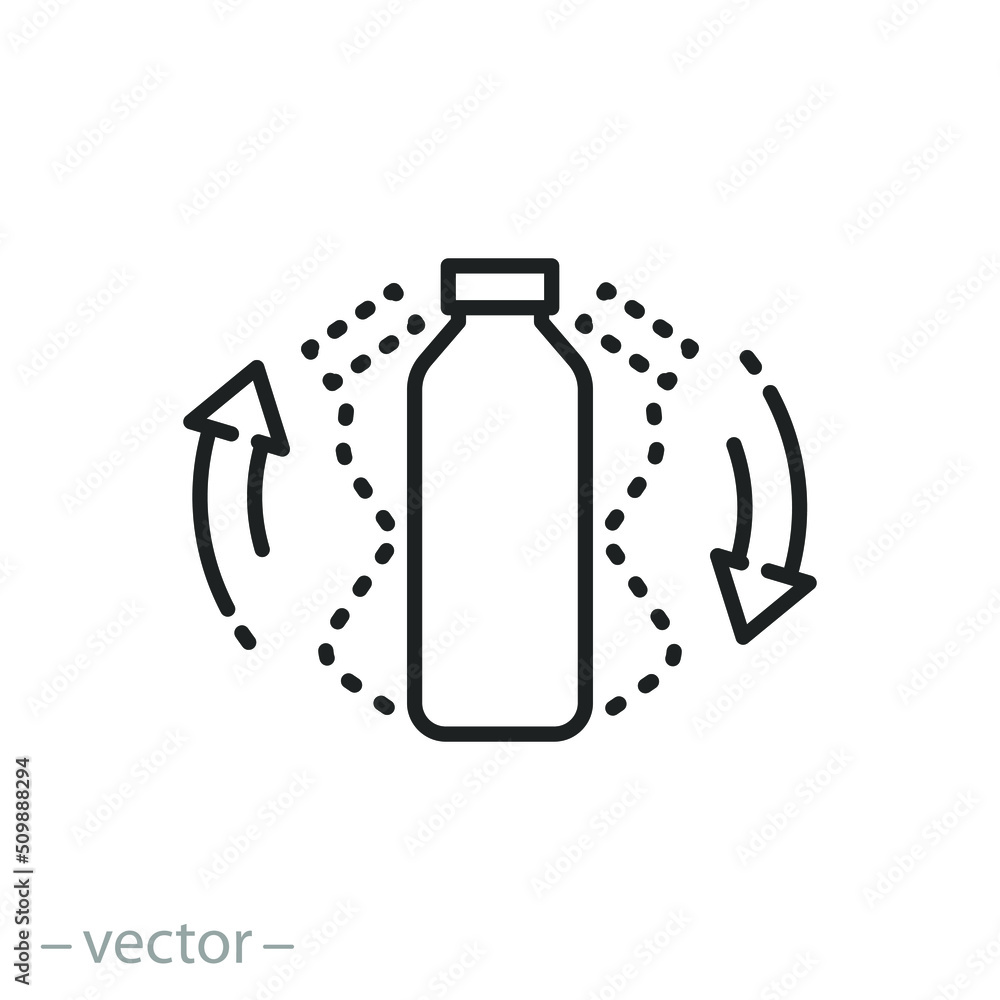 shake the bottle well, stir shaker icon, thin line symbol on white ...
