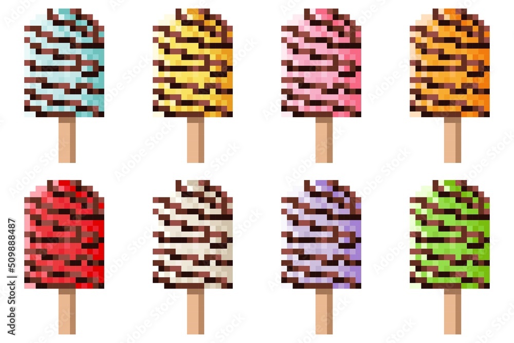 Ice cream sticks pixel art set. Vector illustration. Stock Vector ...