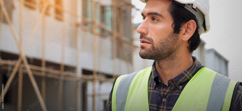 professional male civil engineer foreman hard worker with safety ...