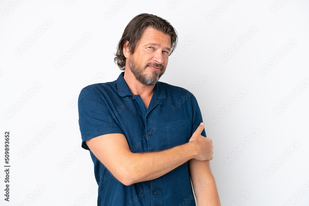 Senior dutch man isolated on white background laughing Stock Photo ...