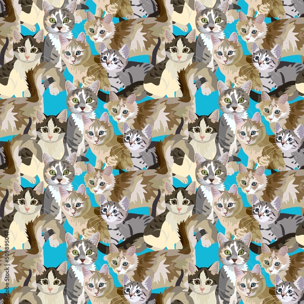 Cats seamless pattern for textile in vector. Beautiful animal print for ...
