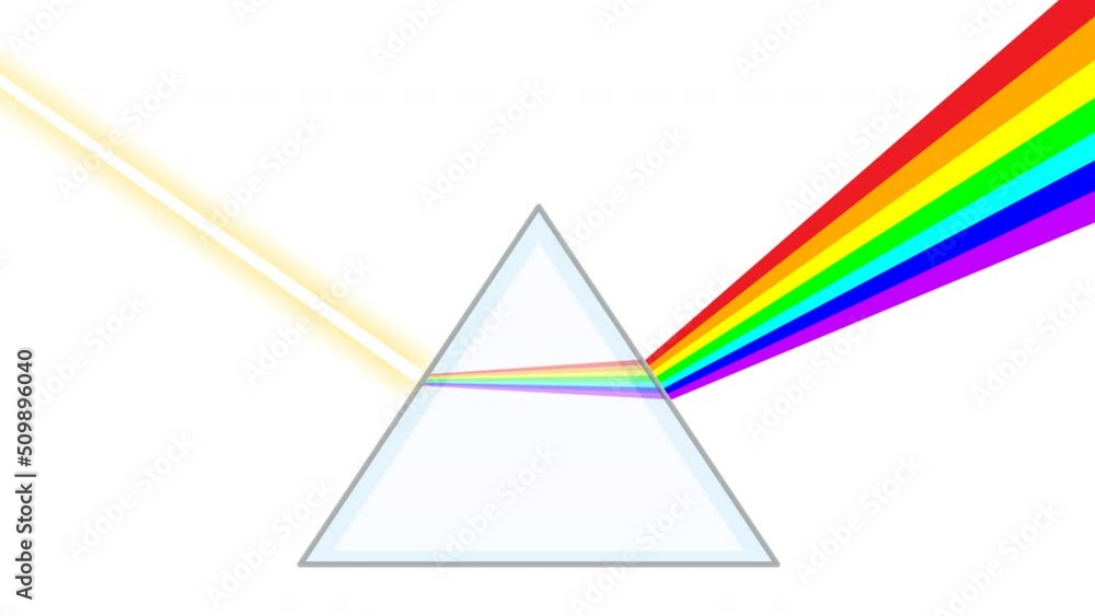 Distribution of light, clear animation. Triangular glass prism, pyramid ...