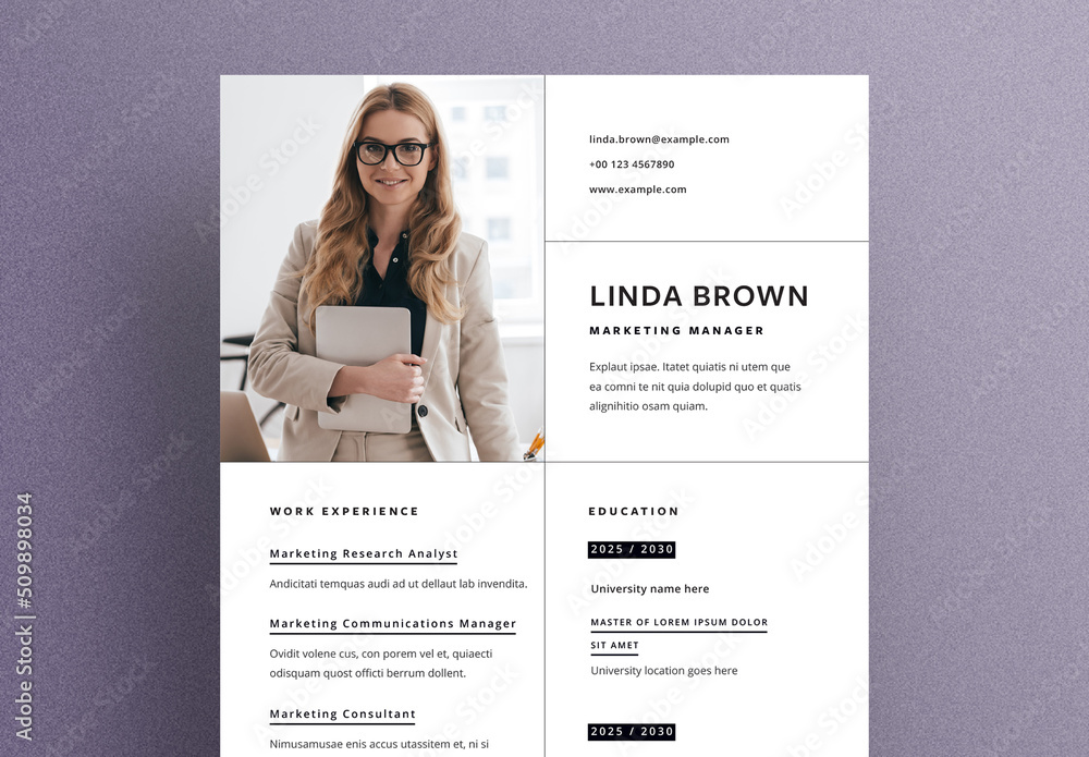 Elegant CV Layout with Four Section Stock Template | Adobe Stock
