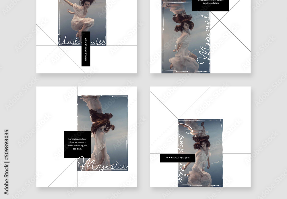 Social Media Layouts with White and Black Accent Stock Template | Adobe ...