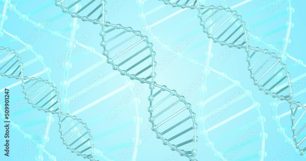 Abstract blue DNA 3D rendering background rotating DNA.Double helix loop animation. Science ...