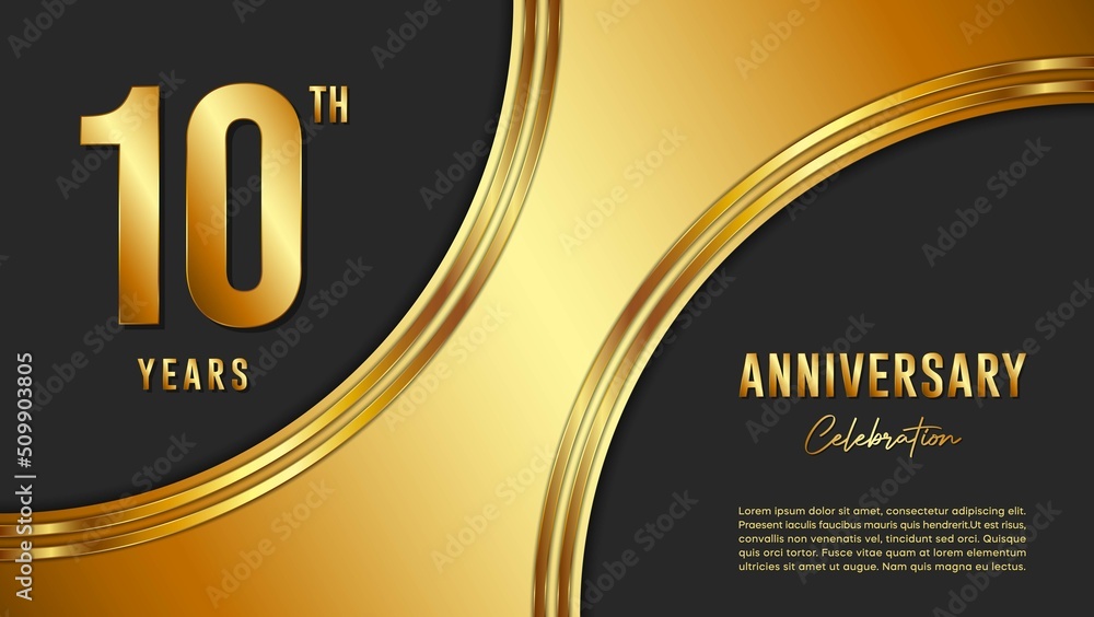 10th anniversary logo with gold color for booklets, leaflets, magazines ...