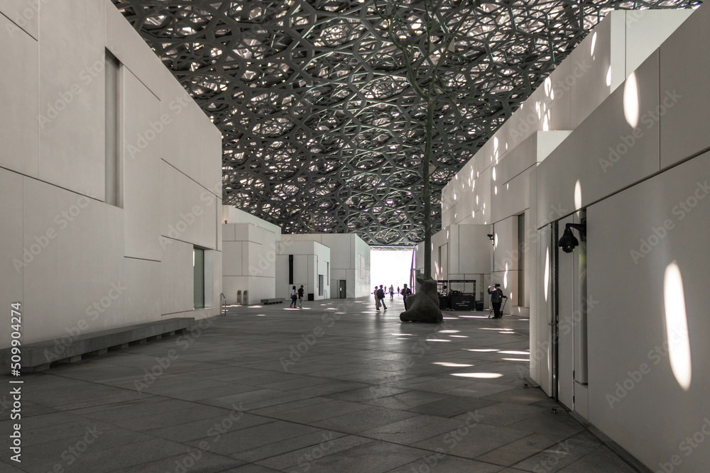 Abu Dhabi, UAE - February 13th 2022: Interior hall of the Louvre museum ...