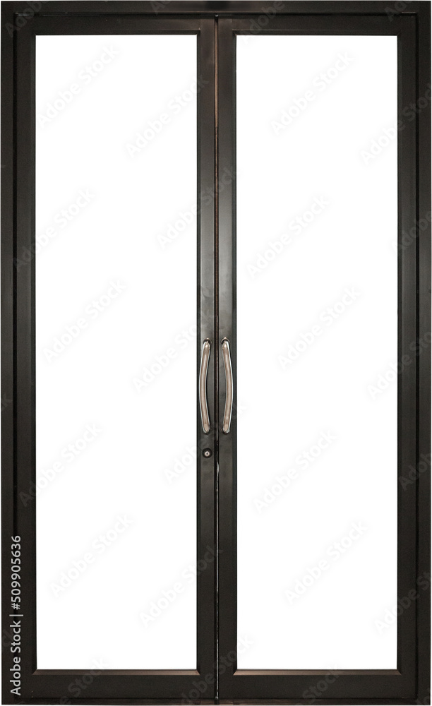 Real modern black store front double glass door window frame isolated ...