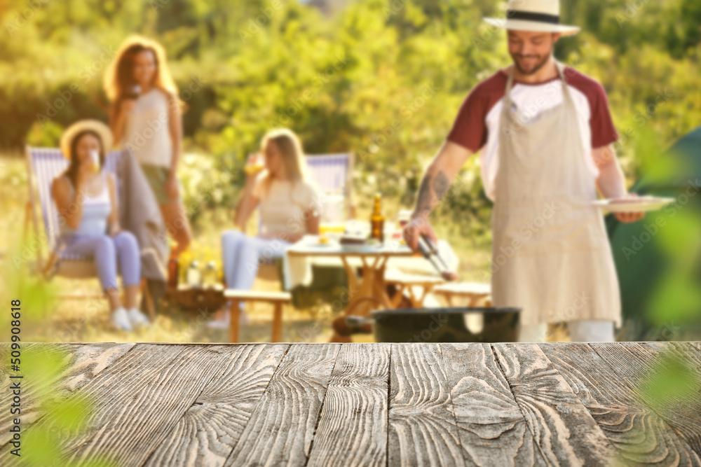 Empty wooden table at barbecue party outdoors Stock Photo | Adobe Stock