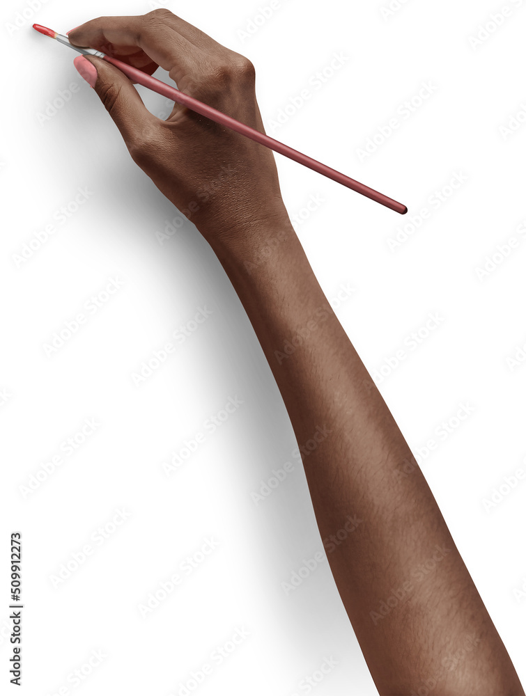 Woman Hand Black Skin Painting with Brush with Paint Stock Photo ...