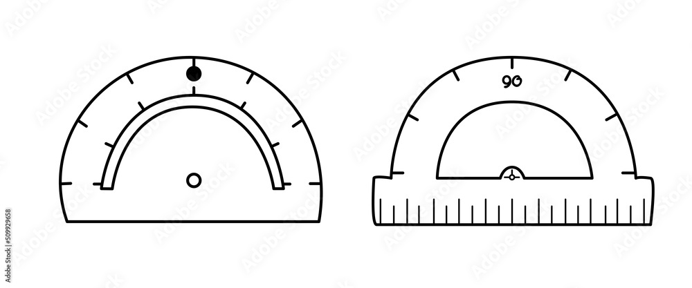Set of two protractor icons for angle measuring. Back to school vector ...