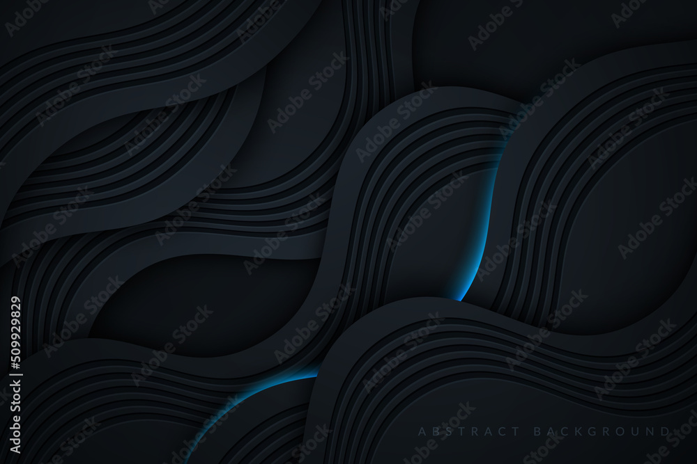 Black abstract wavy background with blue light decoration Stock Vector ...