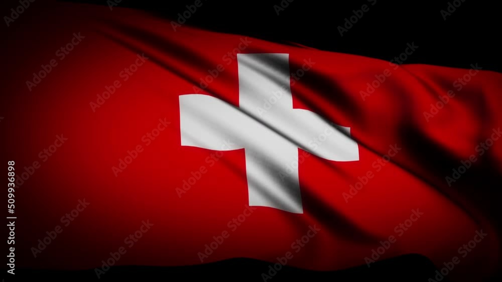 Loop of Switzerland flag waving in wind texture in the dark background ...