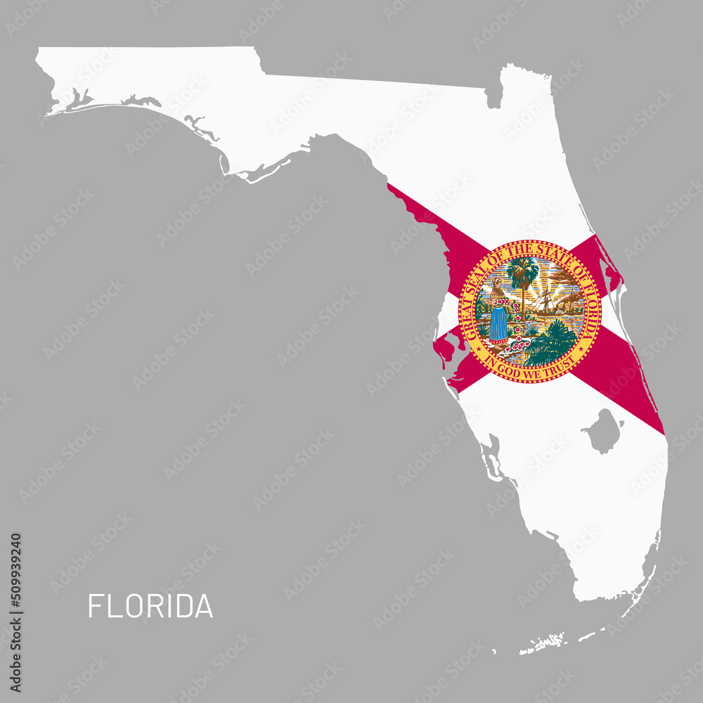 Map of Florida state with national flag inside. Highly detailed map of ...