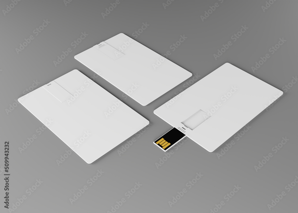 Blank white plastic wafer usb card design mockup, 3d rendering ...