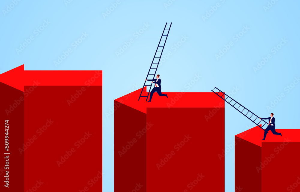 Businessman each holding a ladder to climb higher arrow steps by ...