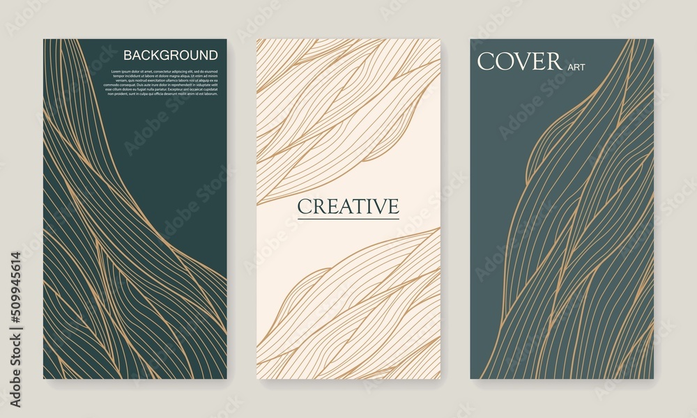 Minimalist Covers Set with Abstract Line Art Textures, Waves ...