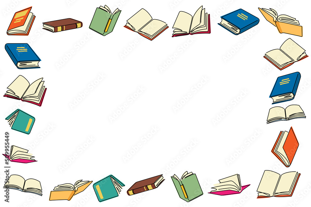 books line art pattern frame vector illustration for decoration ...