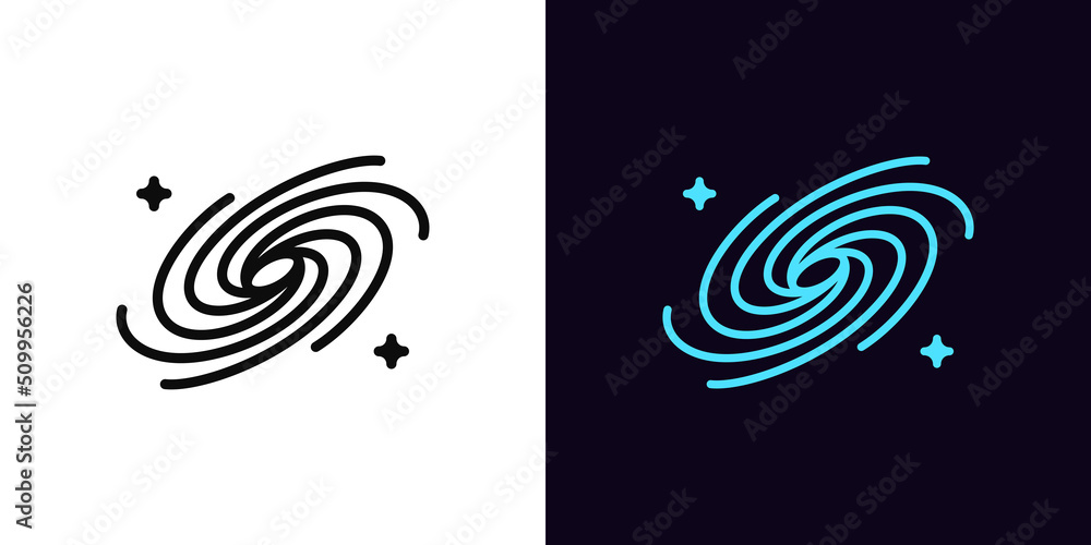 Outline universe icon, with editable stroke. Galaxy with stars, space ...
