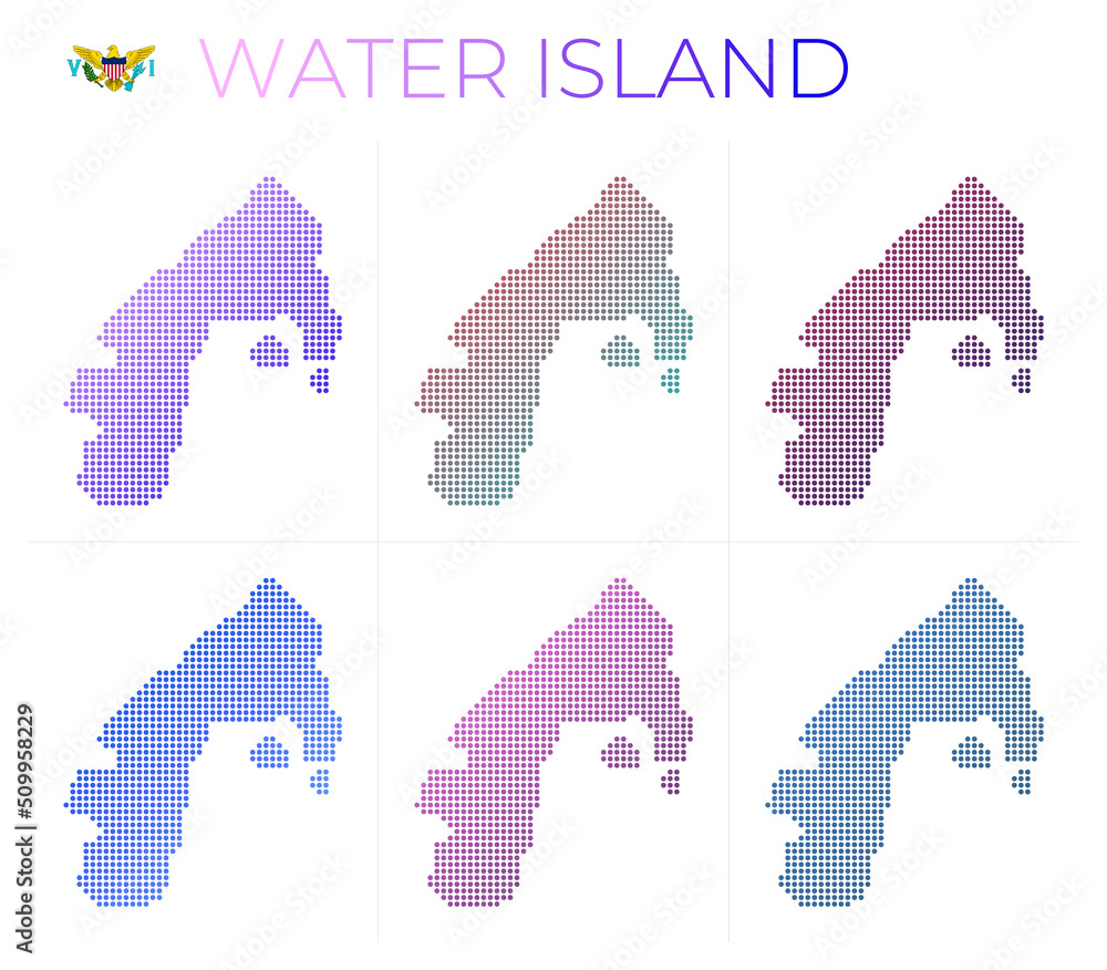 Water Island dotted map set. Map of Water Island in dotted style ...
