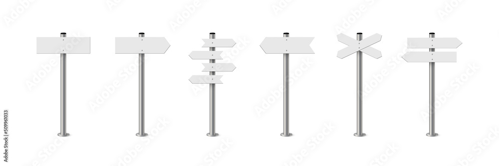 Direction sign post with arrow set vector illustration. Realistic 3d ...