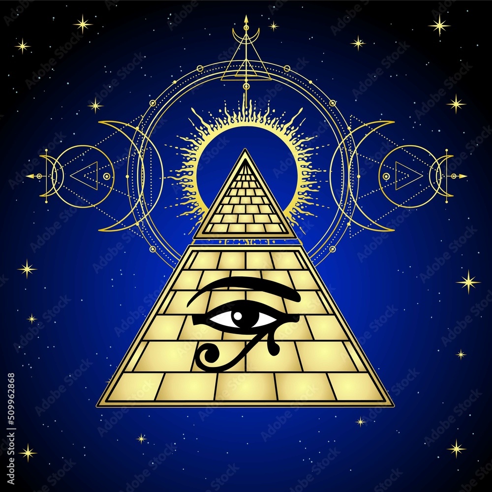 Animation color drawing: symbol of Egyptian pyramid, all-seeing eye of ...