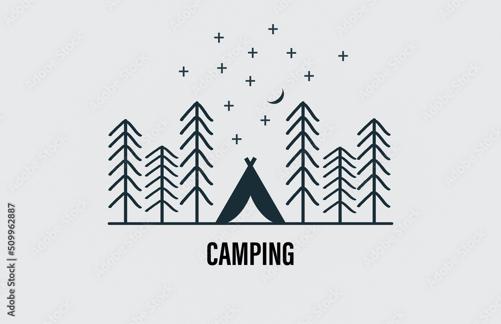 Camping line art logo Simple. Summer camping line art simple. Adventure ...
