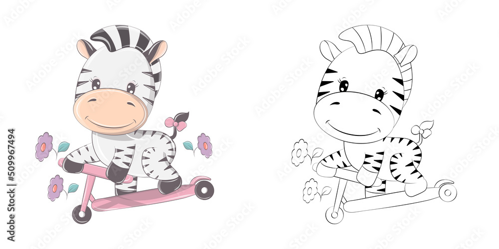 Zebra Clipart for Coloring Page and Multicolored Illustration. Baby ...