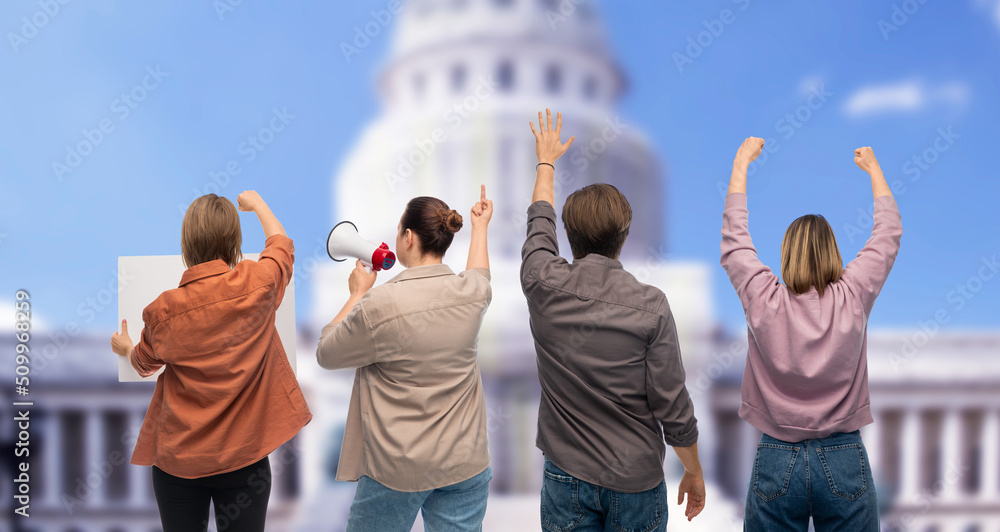 protest and human rights concept - group of angry people protesting on ...