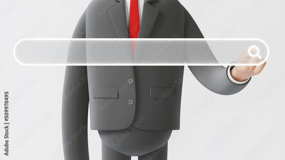 Cartoon character presses the search bar. Blank web search bar for ...