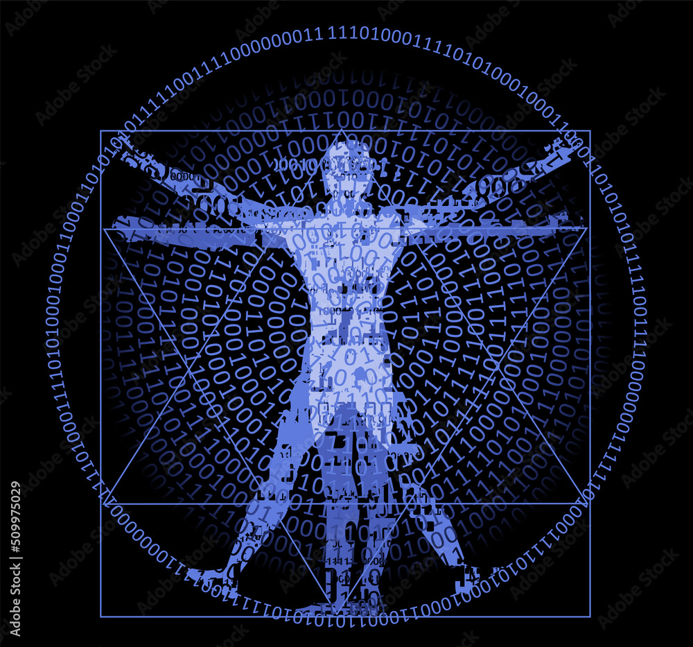 Vitruvian man with binary code, modern variation on the famous symbol ...