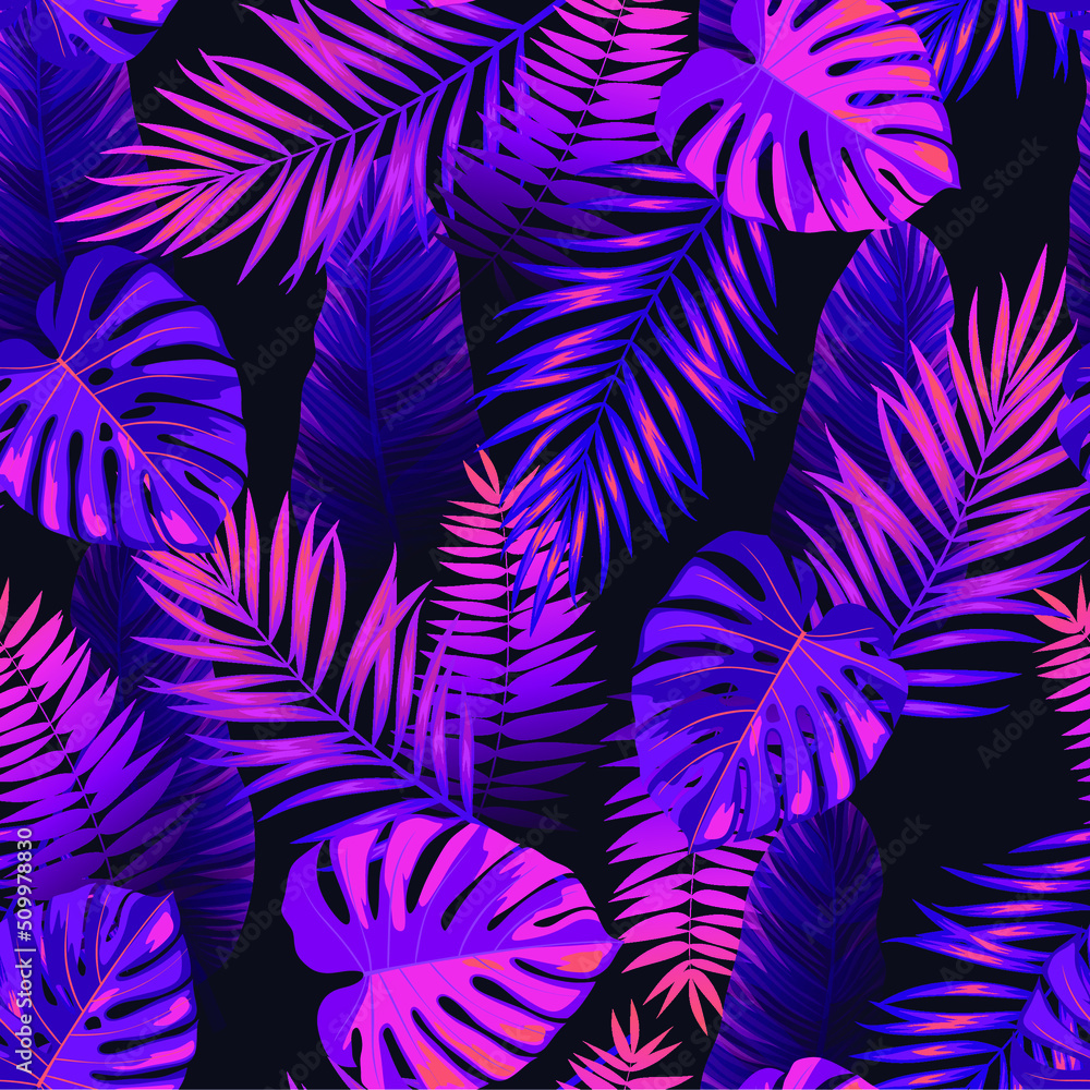 Exotic tropical vector background with hawaiian plants. Seamless violet ...