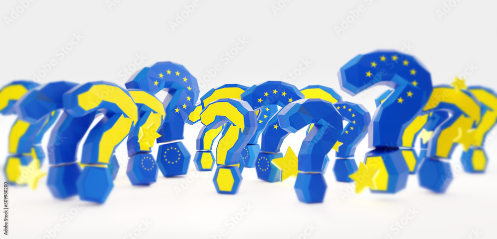 question marks colored as the flag of Europe 3d-illustration Stock ...
