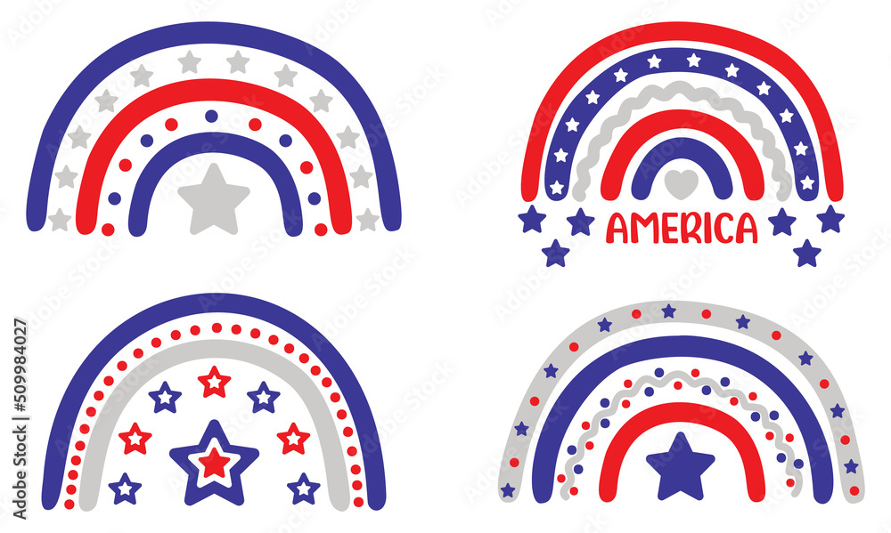 Happy 4th of July. 4th of July set of rainbows. Patriotic iridescent ...