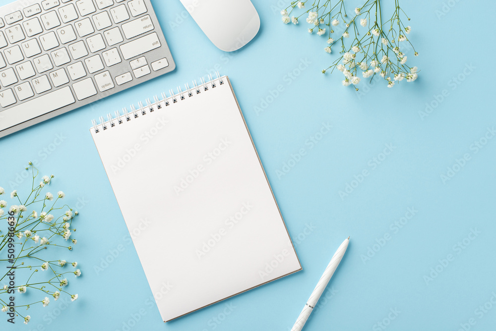 Business concept. Top view photo of workstation keyboard computer mouse ...