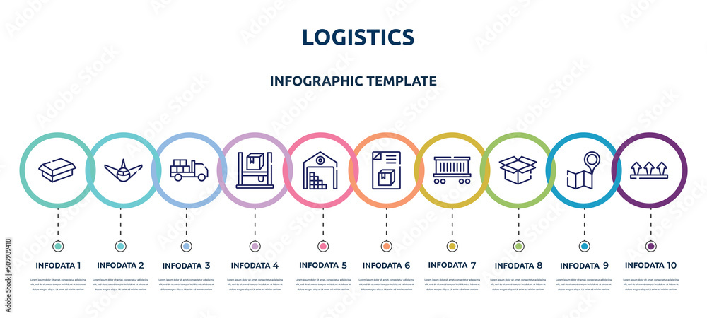 logistics concept infographic design template. included cardboard box ...