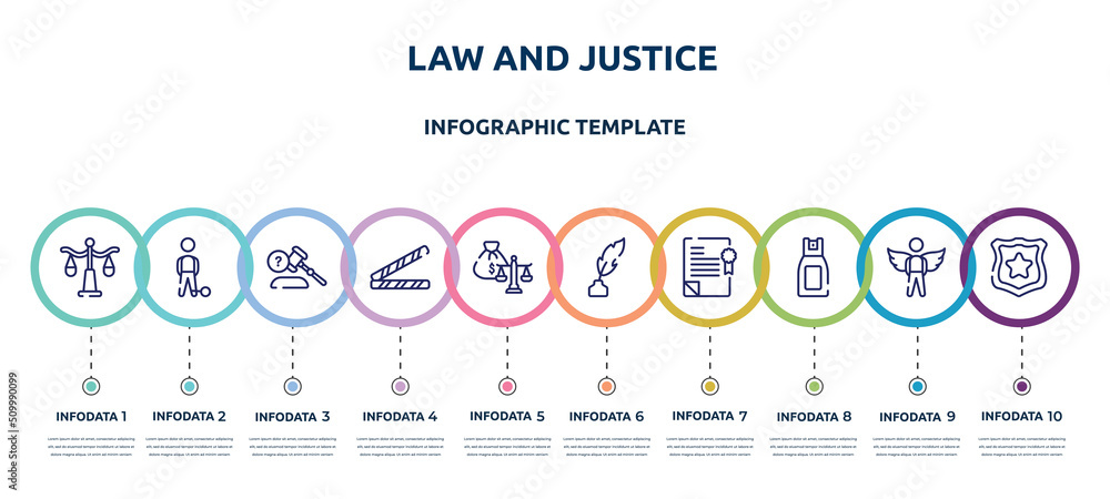 law and justice concept infographic design template. included justice ...