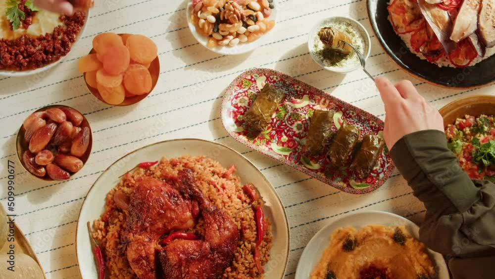Kabsa, hummus, maqluba, maqluba, tabbouleh top view, middle eastern ...