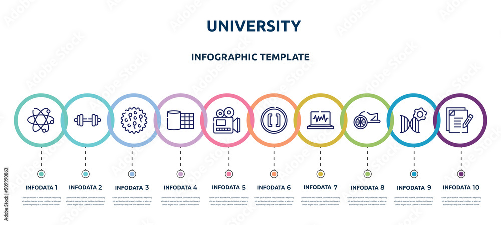 university concept infographic design template. included atoms, dumbell ...