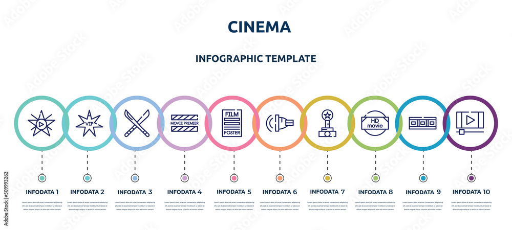 Vetor de cinema concept infographic design template. included film star ...
